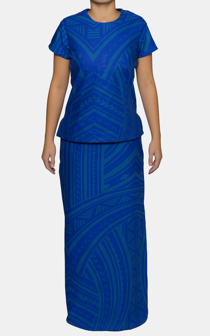 Eveni Pacific Ladies Puletasi Set - Memorial Blue